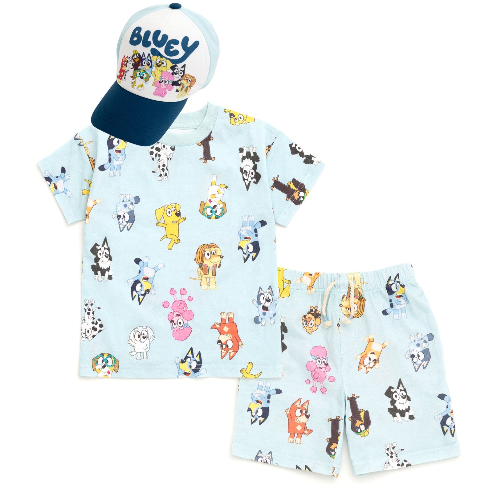 Bluey Drop Shoulder T-Shirt French Terry Shorts and Adjustable Snapback ...