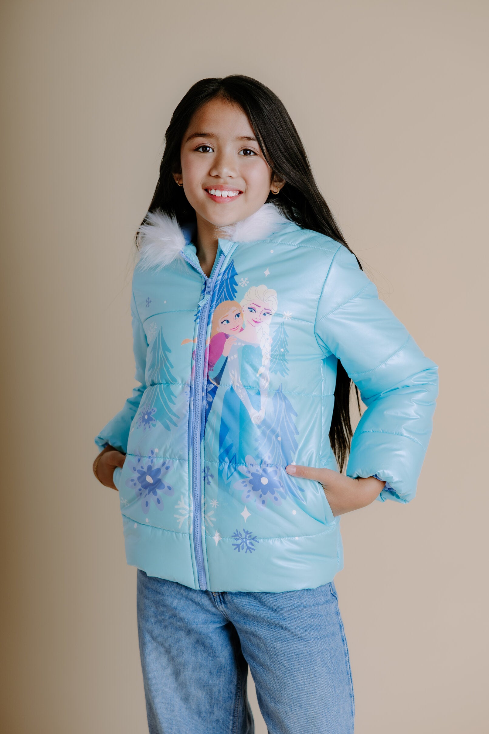 Disney Frozen Girls Zip Up Winter Coat Puffer Jacket Toddler to Big Kid ...