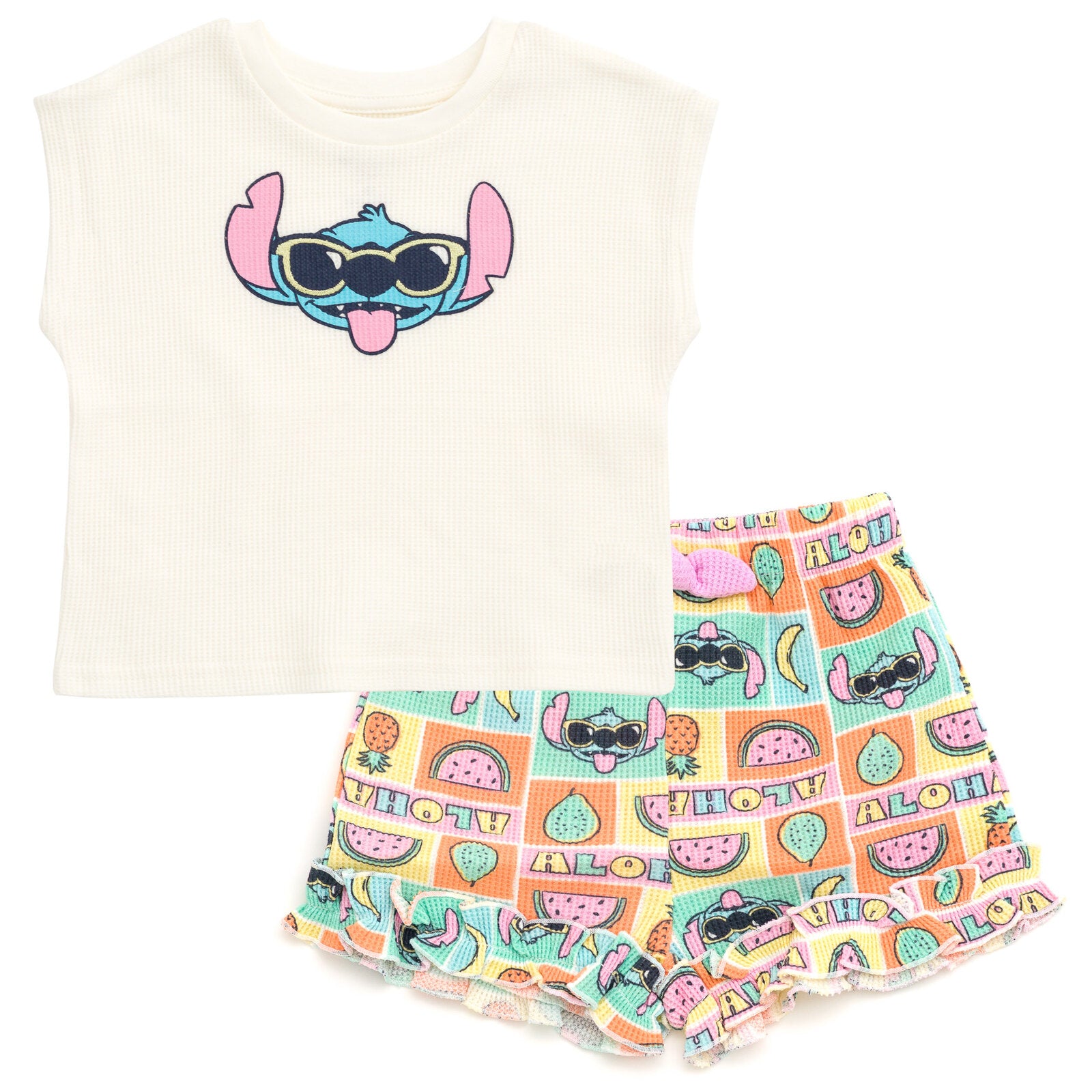 Disney Lilo & Stitch Stitch Waffle Knit T-Shirt and Shorts Outfit Set ...