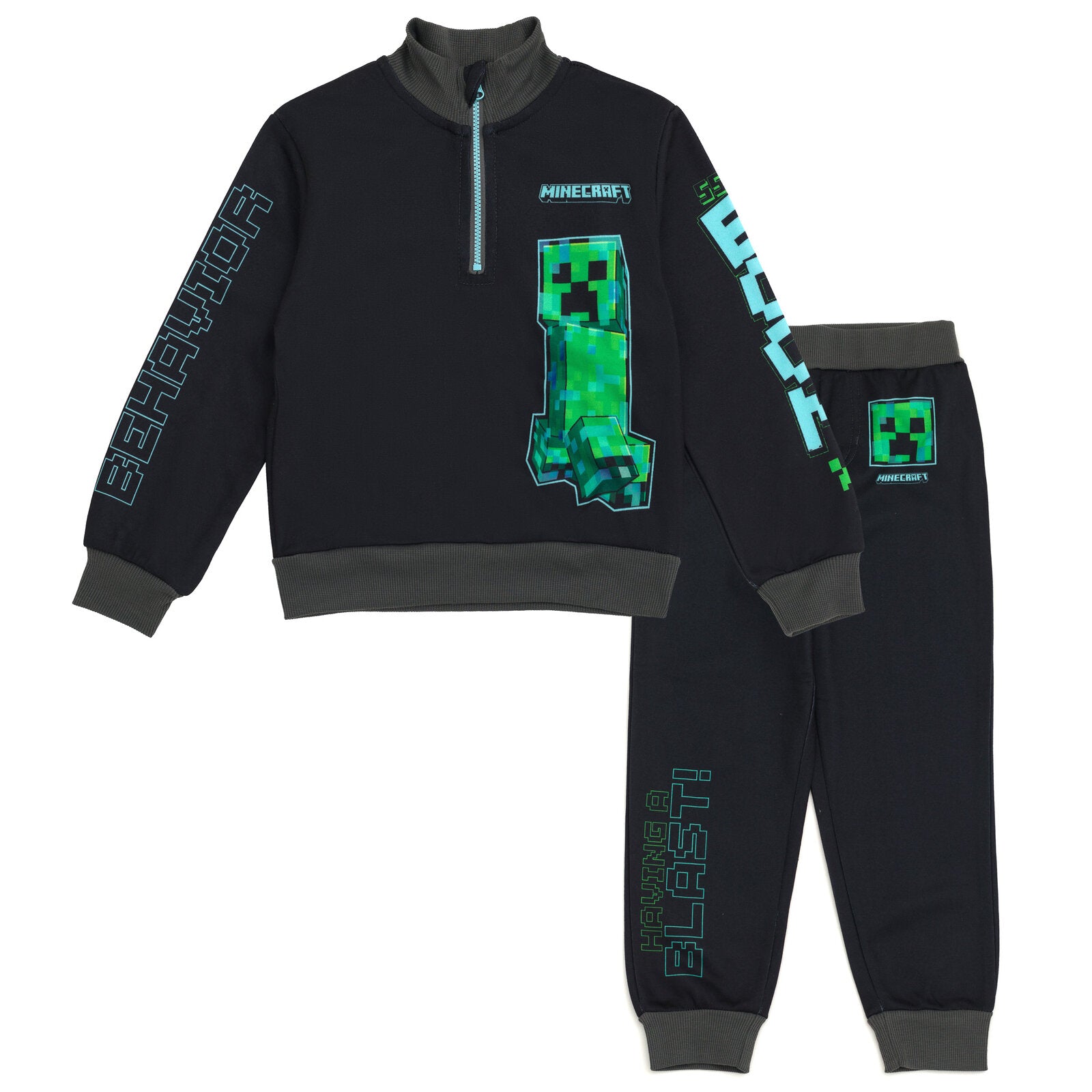 Minecraft Creeper Fleece Half Zip Sweatshirt and Jogger Pants Outfit ...