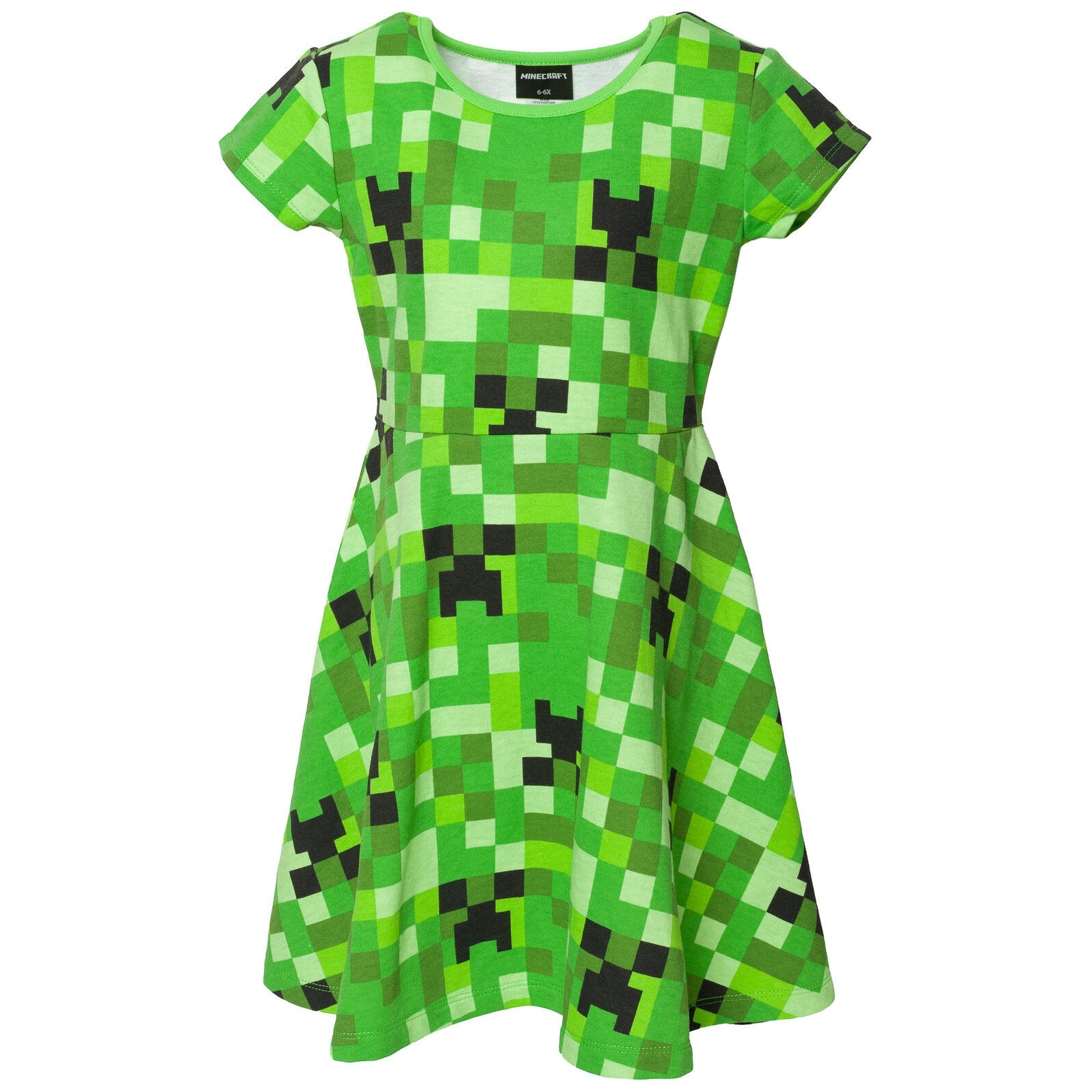 Minecraft Creeper French Terry Skater Short Sleeve Dress | imagikids ...