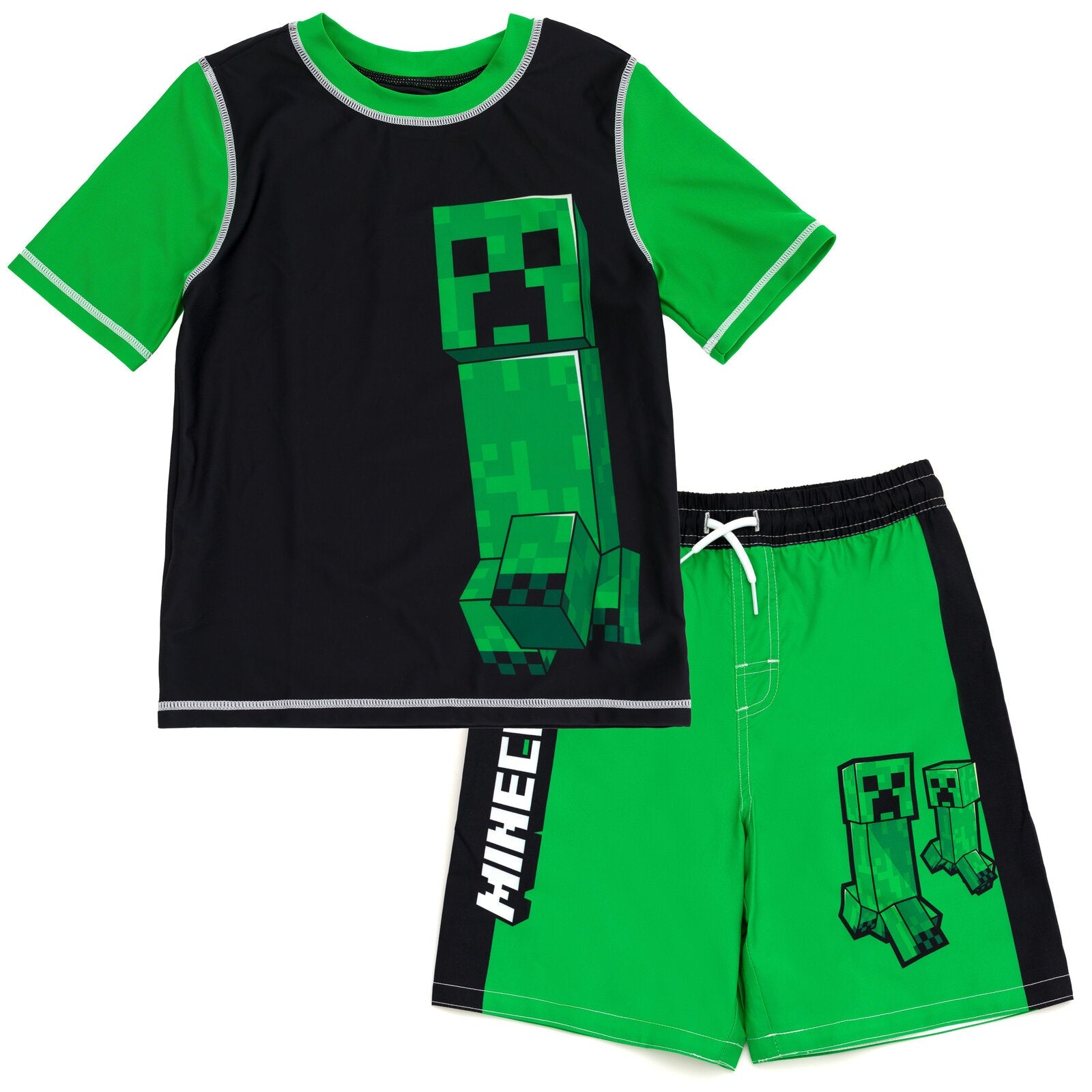 Minecraft Creeper UPF 50+ Rash Guard Swim Trunks Outfit Set | FREE ...