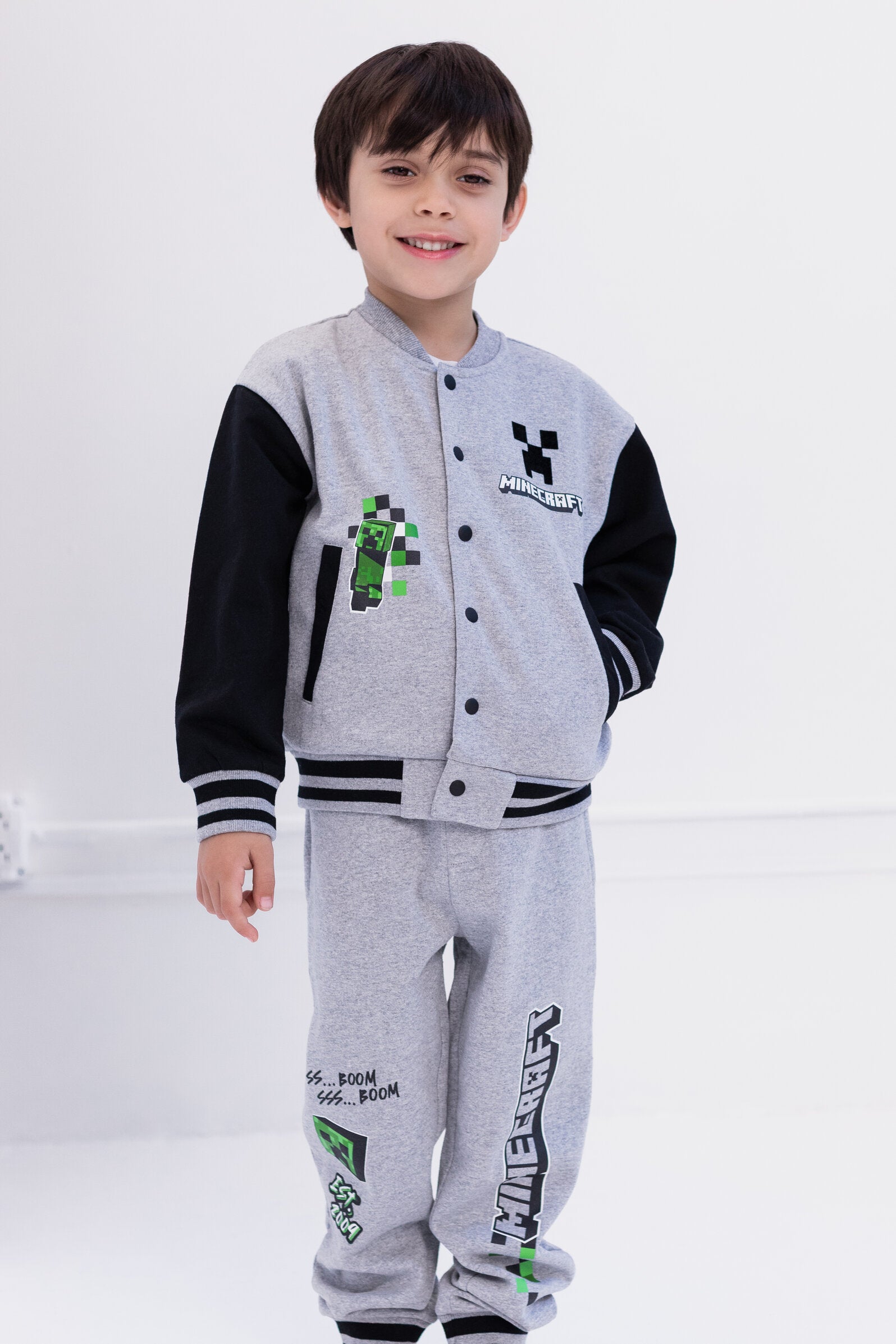 Minecraft Creeper Fleece Varsity Bomber Jacket and Jogger Pants Outfit ...
