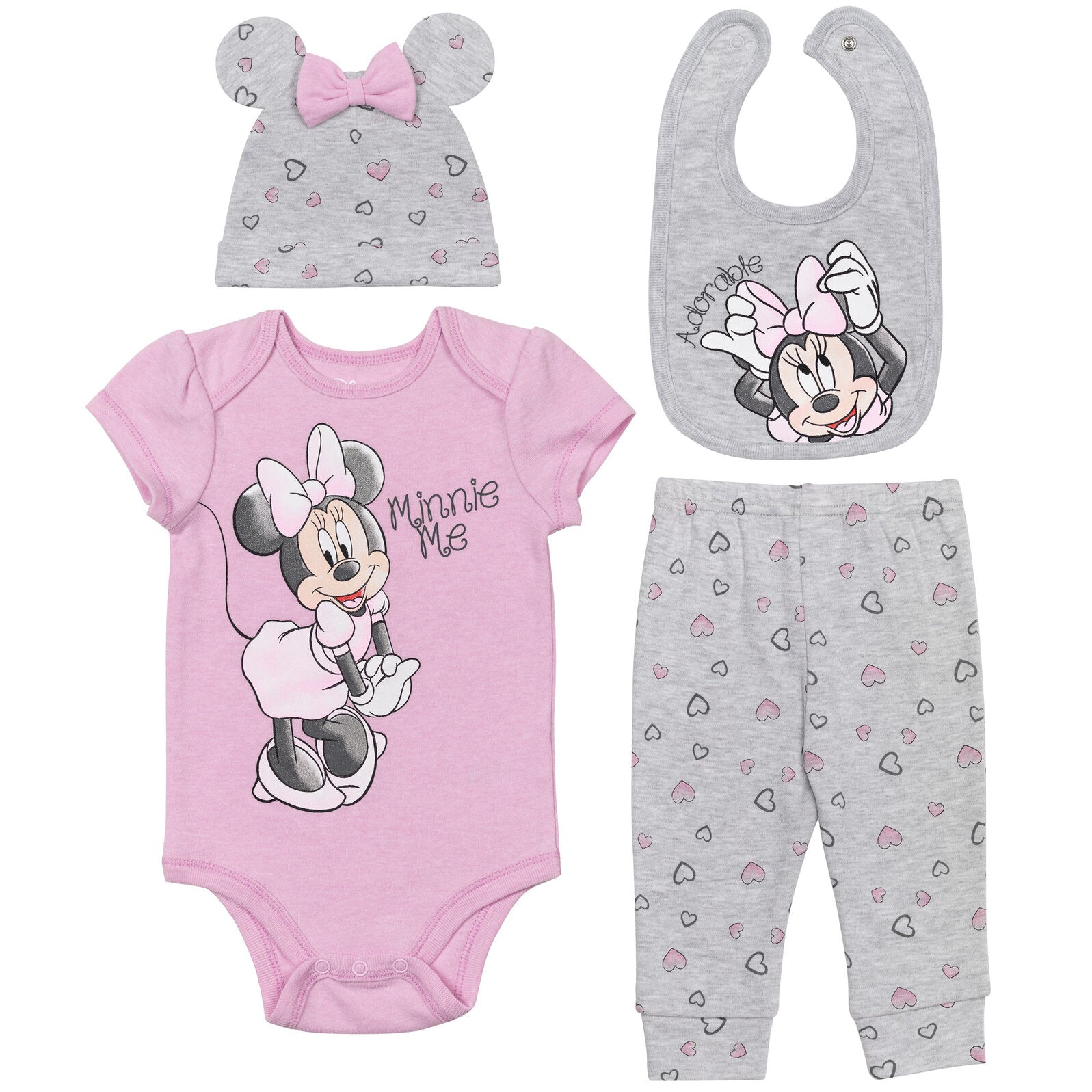 Minnie Mouse Bodysuit Pants Bib and Hat 4 Piece Outfit Set | imagikids ...