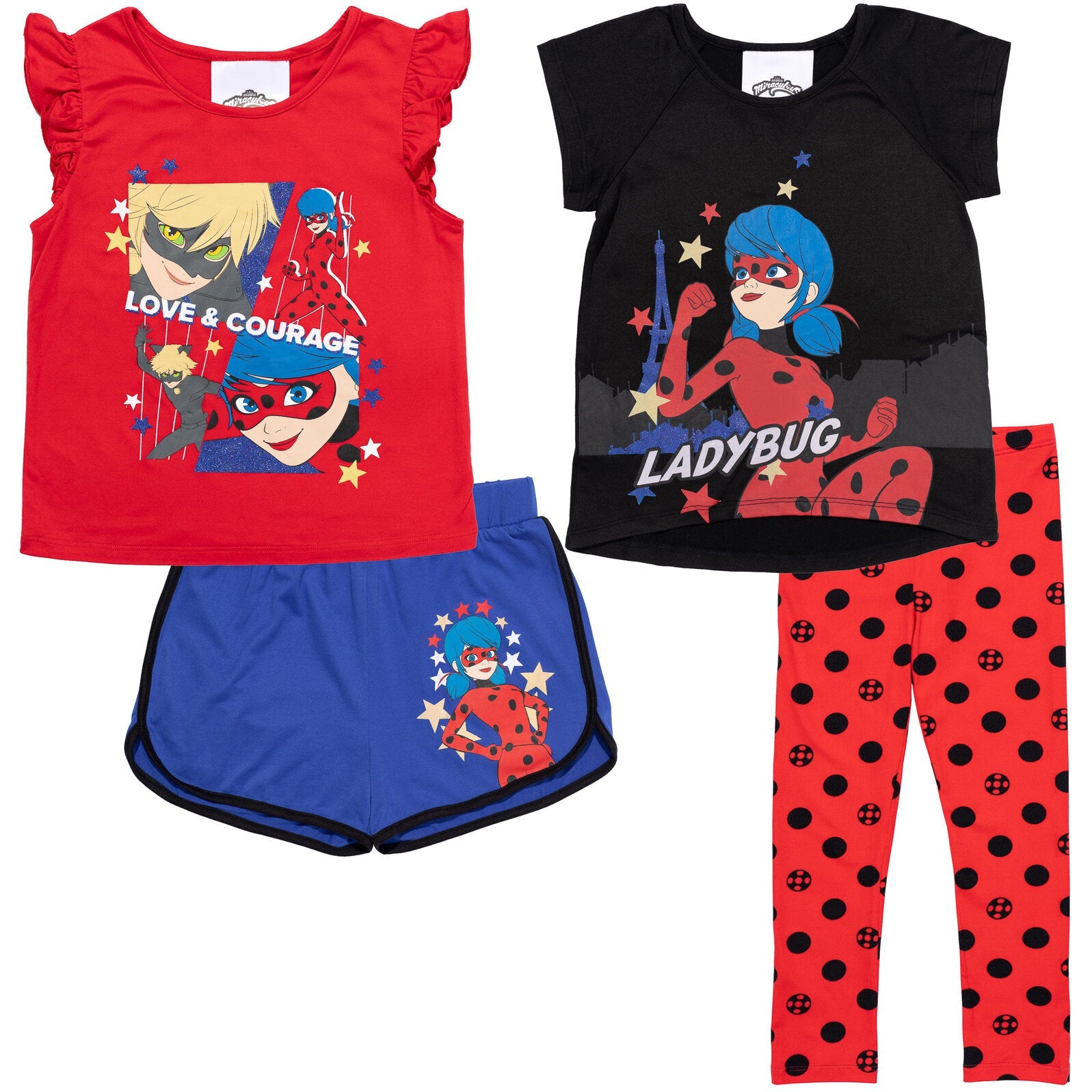 Miraculous 4 Piece Outfit Set: T-Shirt Tank Top Legging Shorts ...