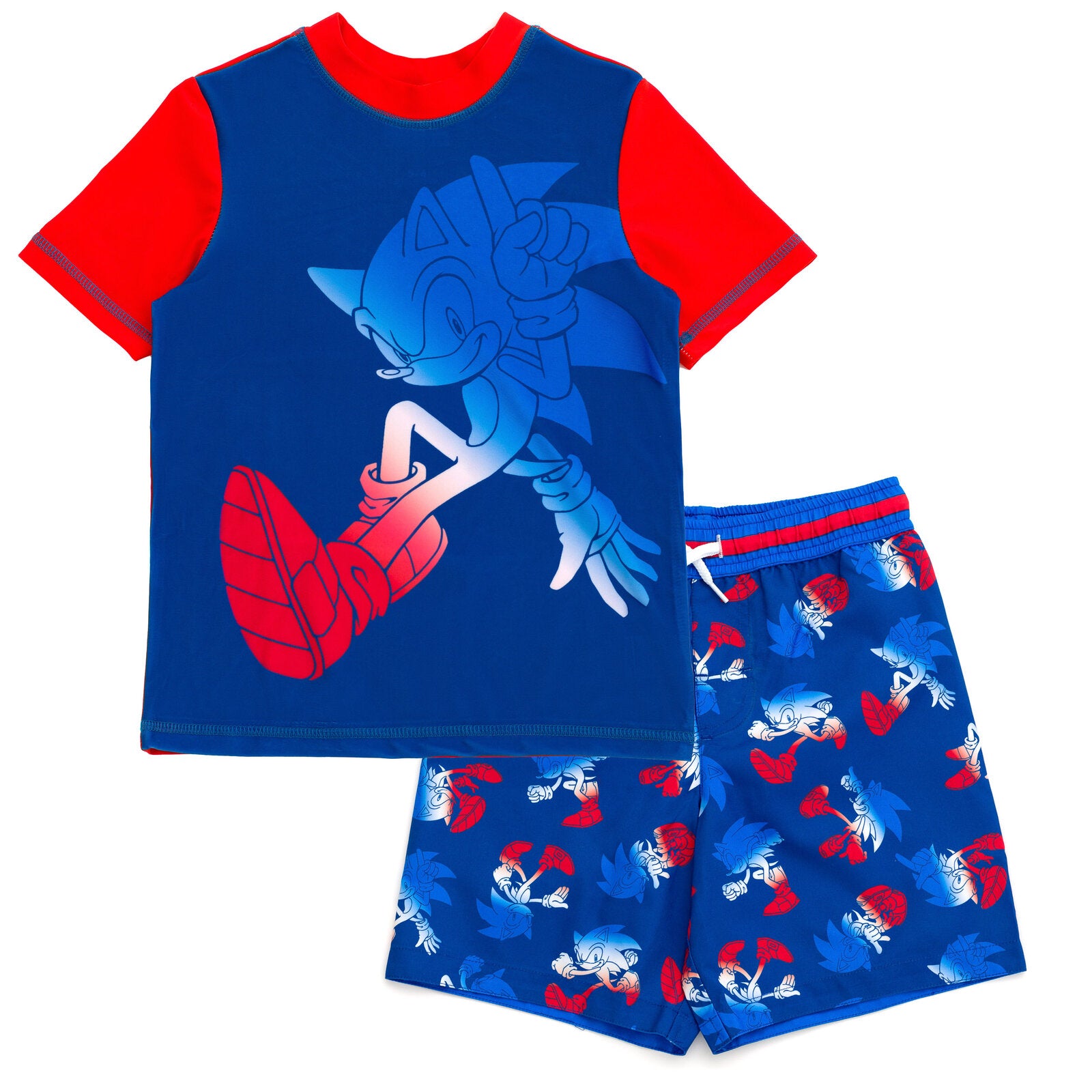 SEGA Sonic the Hedgehog UPF 50+ Rash Guard and Swim Trunks Outfit Set ...