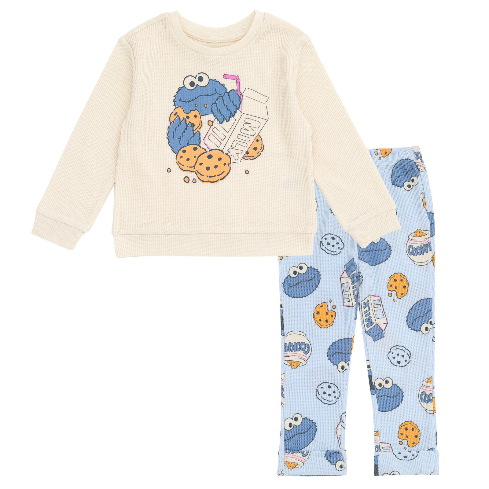 Sesame Street Cookie Monster Waffle Knit Pullover Sweatshirt and Jogger ...