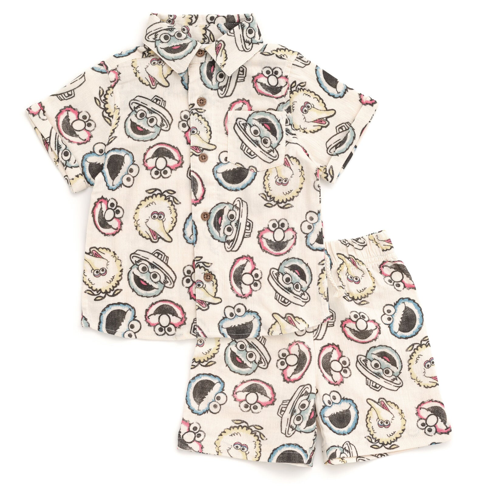 Sesame Street Cotton Gauze Matching Family Button Down Shirt and Shorts ...
