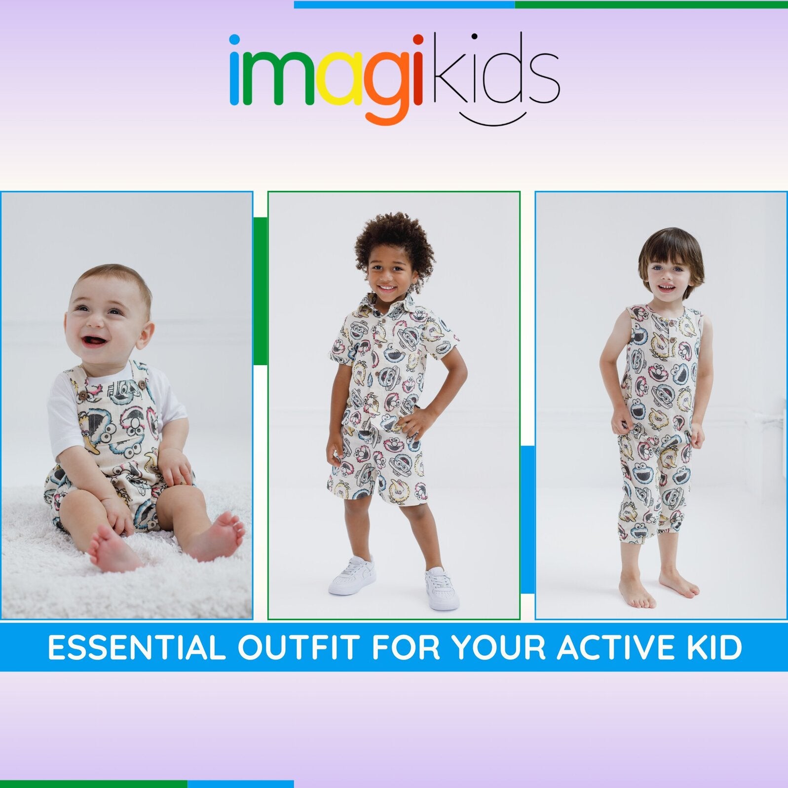 Sesame Street Cotton Gauze Matching Family Short Overalls | FREE ...