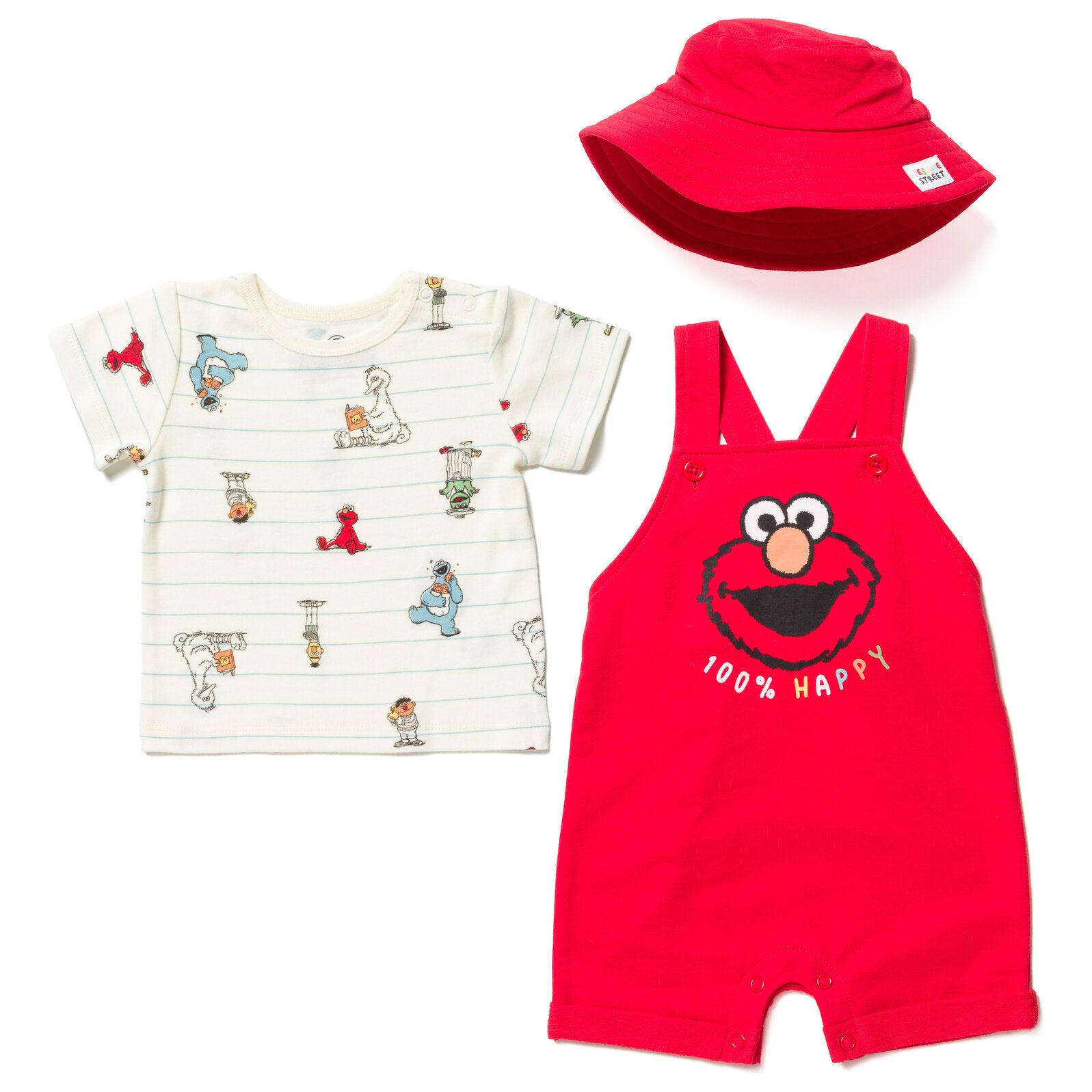 Sesame Street Elmo Short Overalls & Short Sleeve T-Shirt & Hat ...