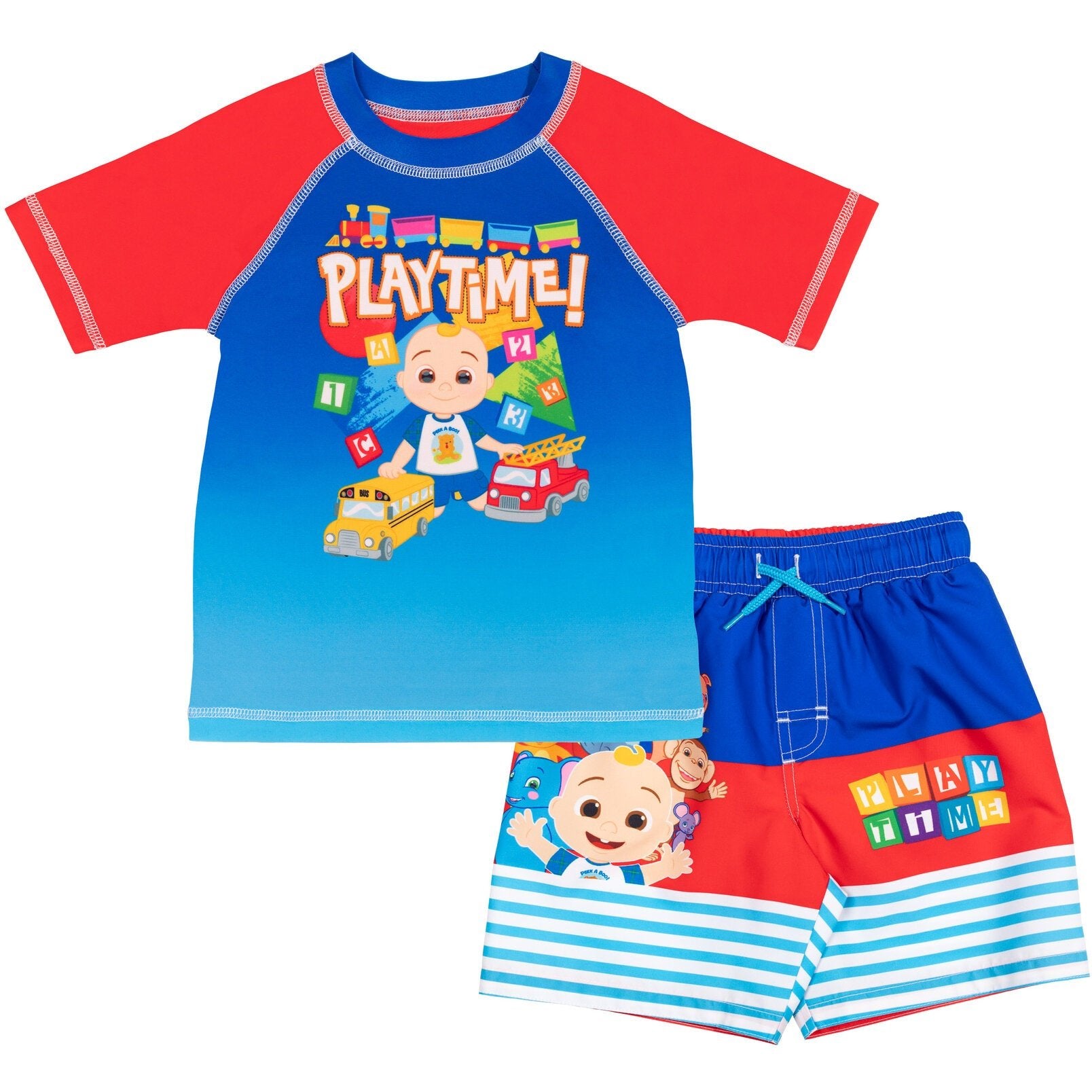 CoComelon Cocomelon JJ UPF 50+ Rash Guard Swim Trunks Outfit Set ...