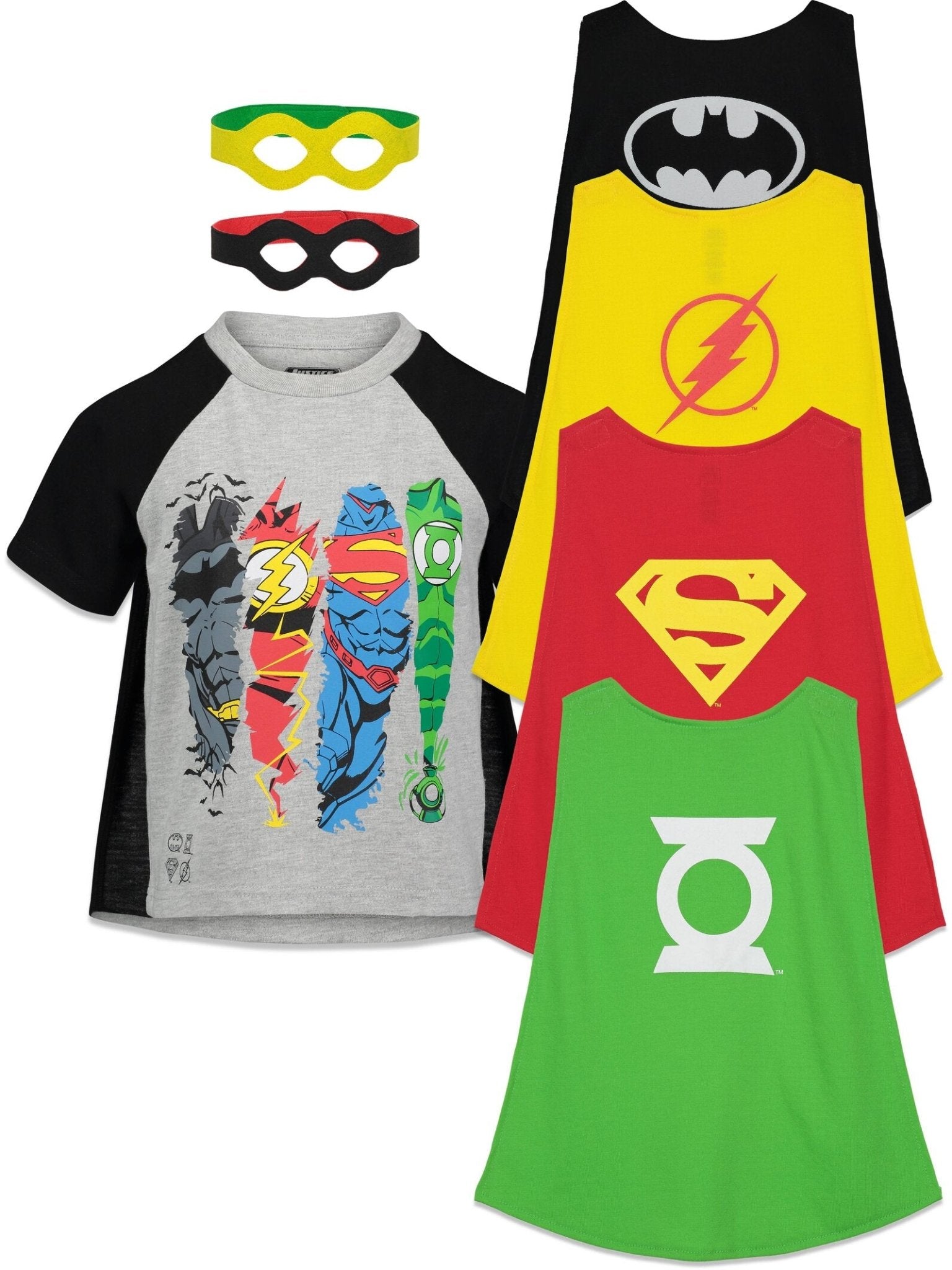 DC Comics Justice League Costume T-Shirt Capes and Masks 7 Piece Outfit ...
