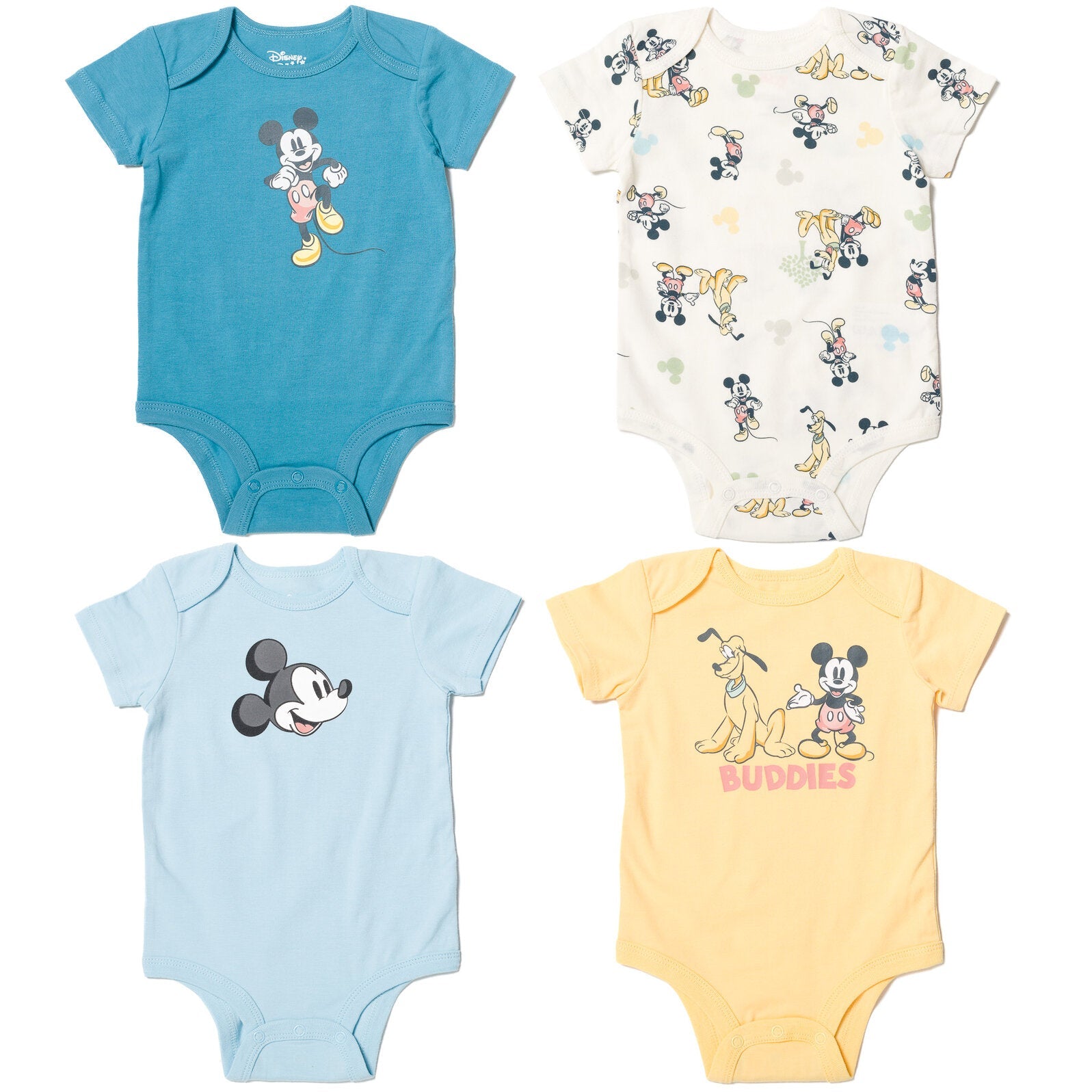 Disney Mickey Mouse 4 Pack Cuddly Snap Bodysuits made with Organic ...